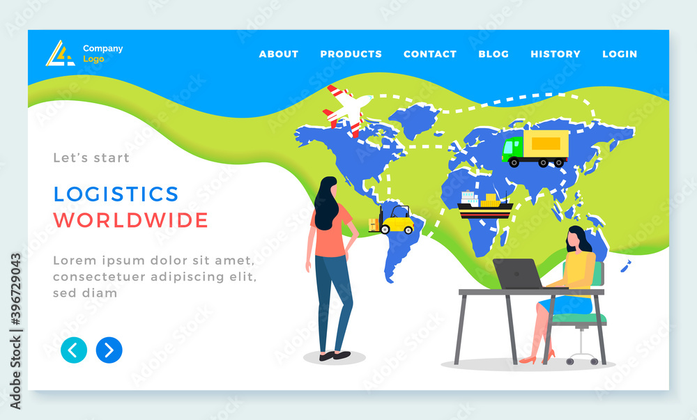 Logistics worldwide, international business transportation, map with ...