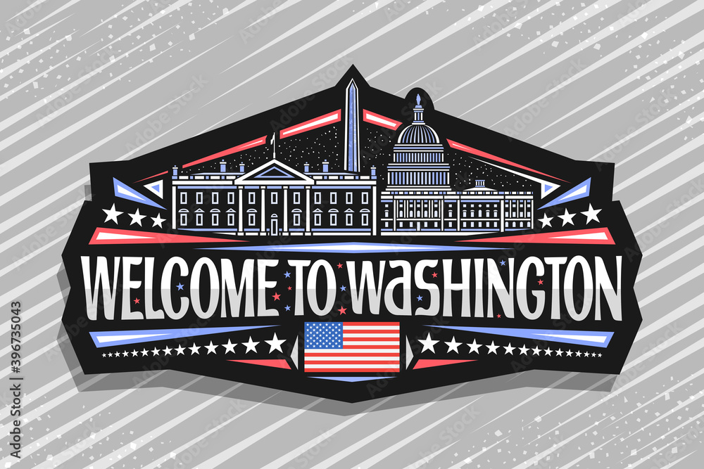 Vector logo for Washington, black decorative label with illustration of ...