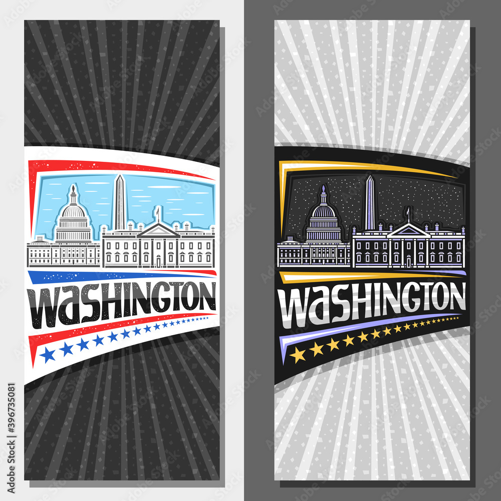 Vector layouts for Washington, decorative leaflet with outline ...