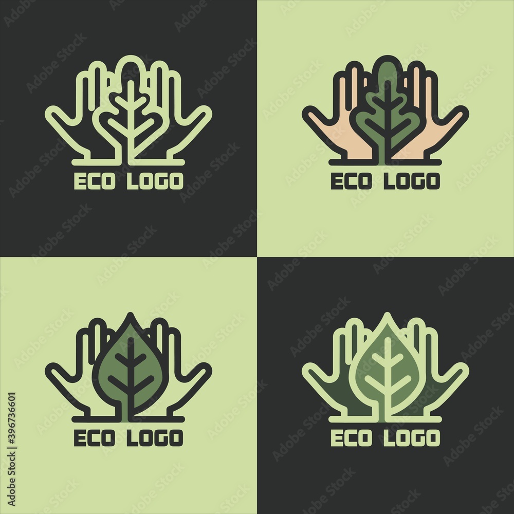 Nature logo. Two hollows are holding a leaf of oak and linden. New ...