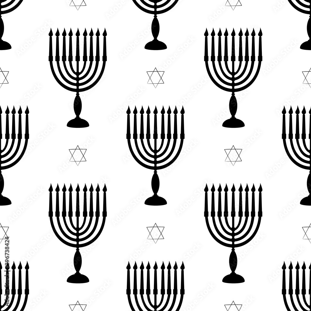 Hanukkah symbols menorah with candles star of david seamless pattern ...