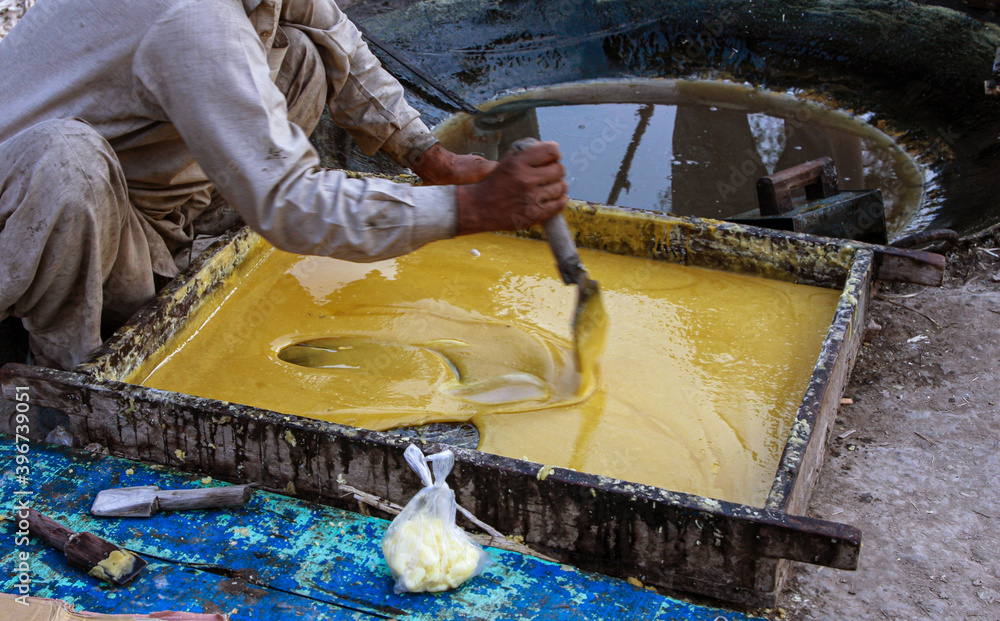 Jaggery "gurr" is a traditional non-centrifugal cane sugar mainly ...