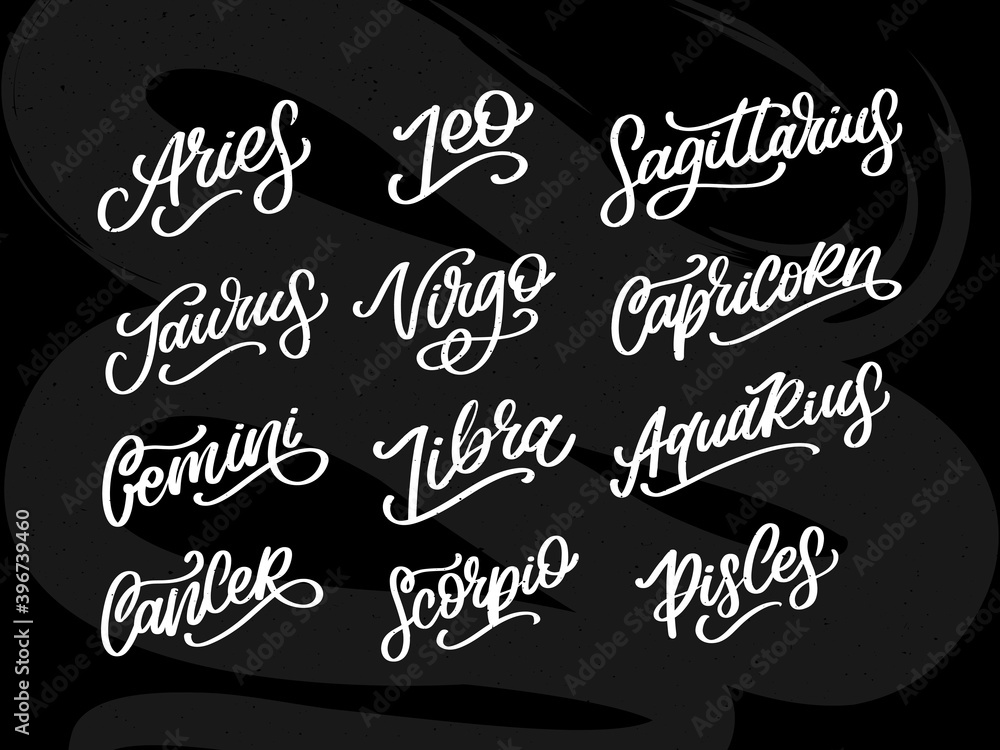 Zodiac lettering Vector Sign. Cartoon astrology text illustration ...