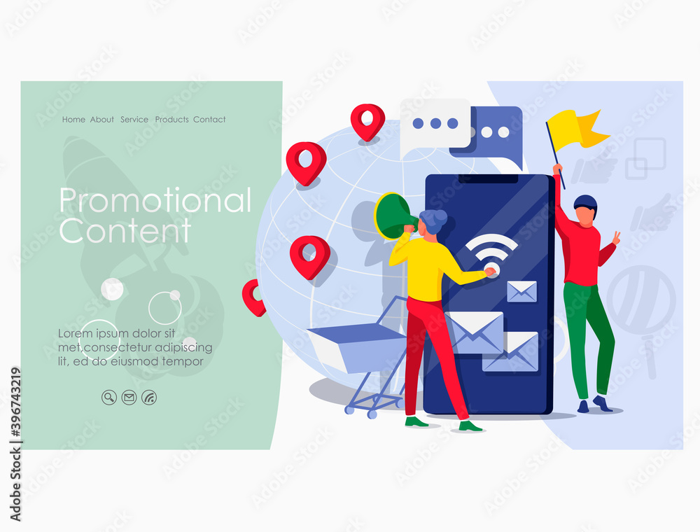 Promotional content landing page template. Specialists working on ...