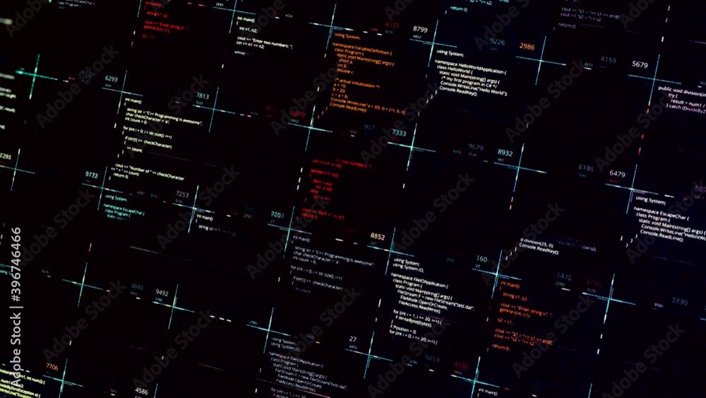 Blocks of abstract program code are being written and moved inside the virtual space. Animation ...