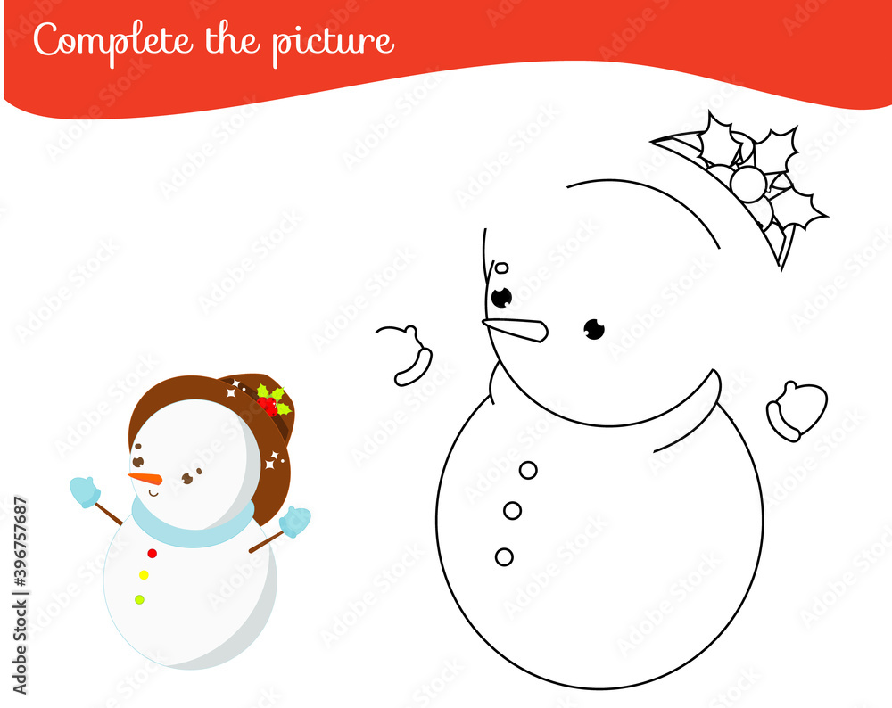 complete picture educational children game. Kids drawing worksheet ...