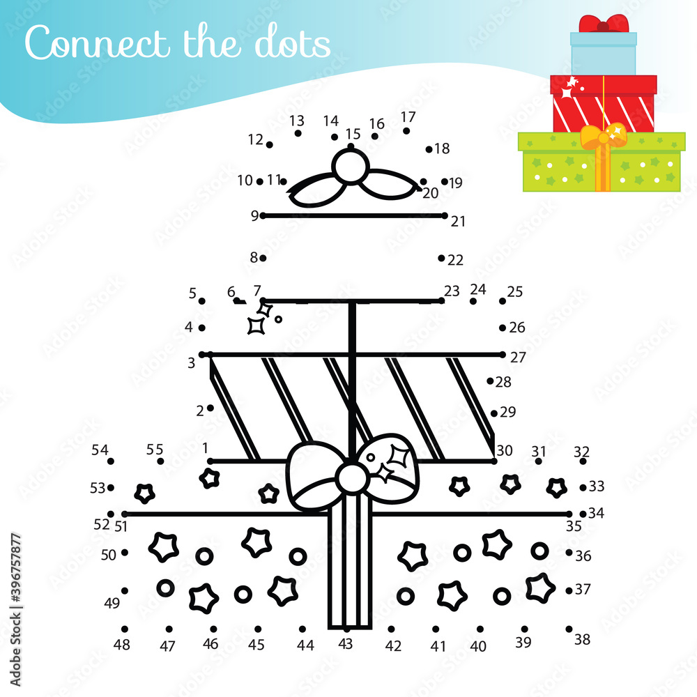 Christmas gift boxes. Connect the dots. Dot to dot by numbers activity ...