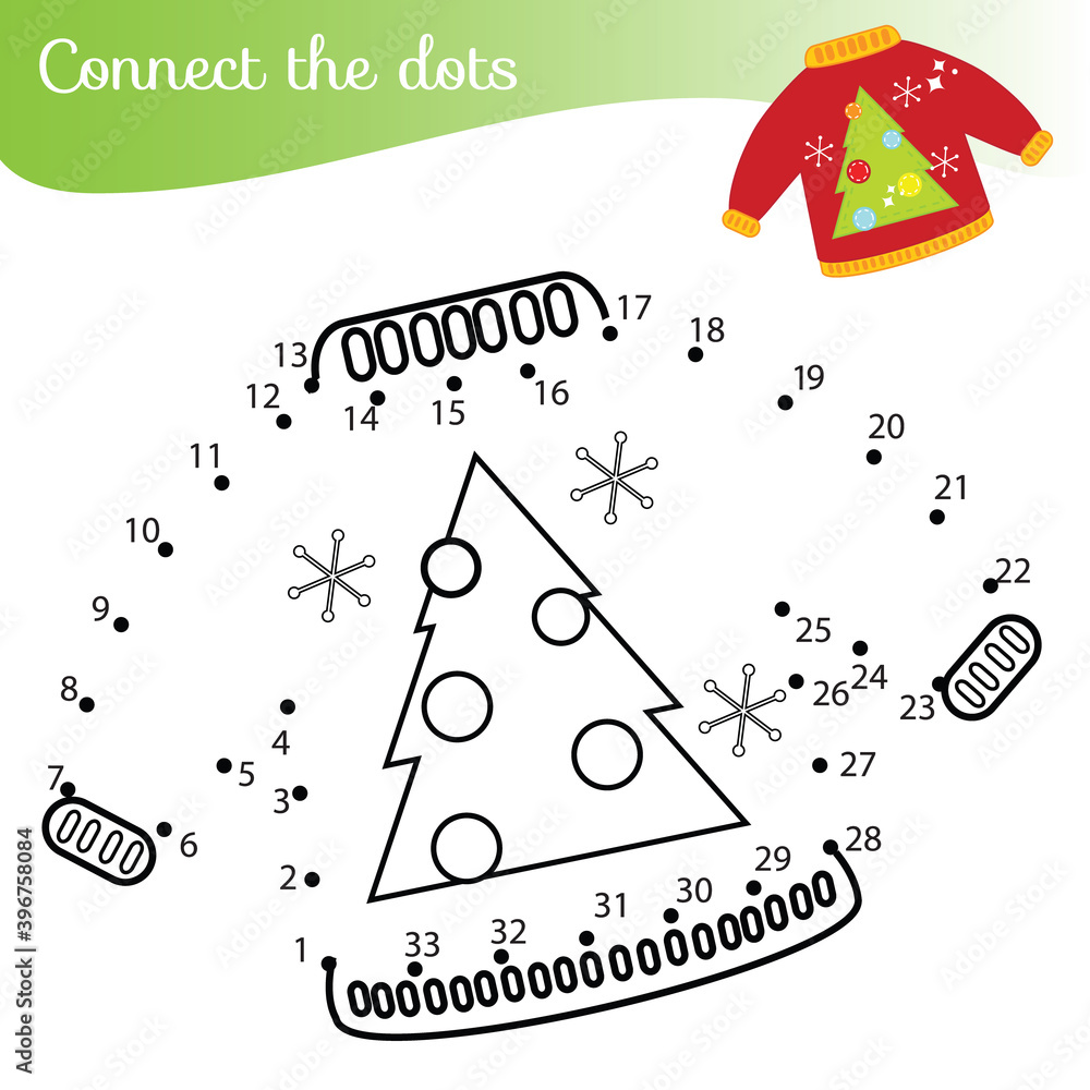 Christmas ugly sweater. Connect the dots. Dot to dot by numbers ...