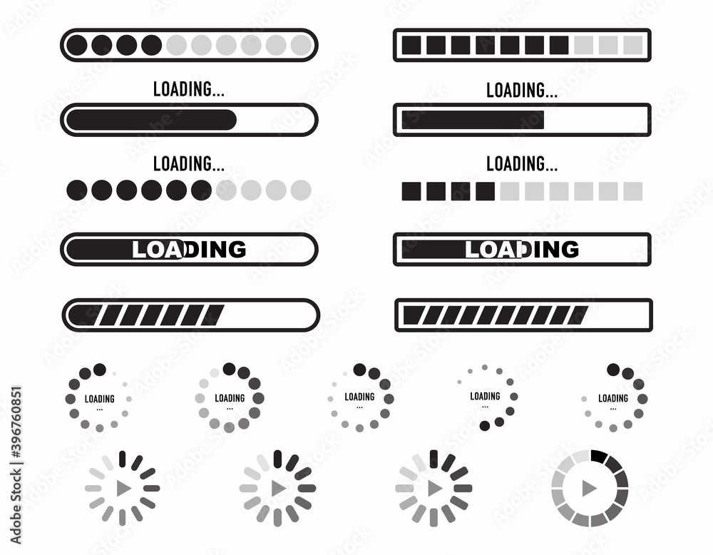 Progress loading bar, set of icons. Load symbol. Hand-drawn sketch ...