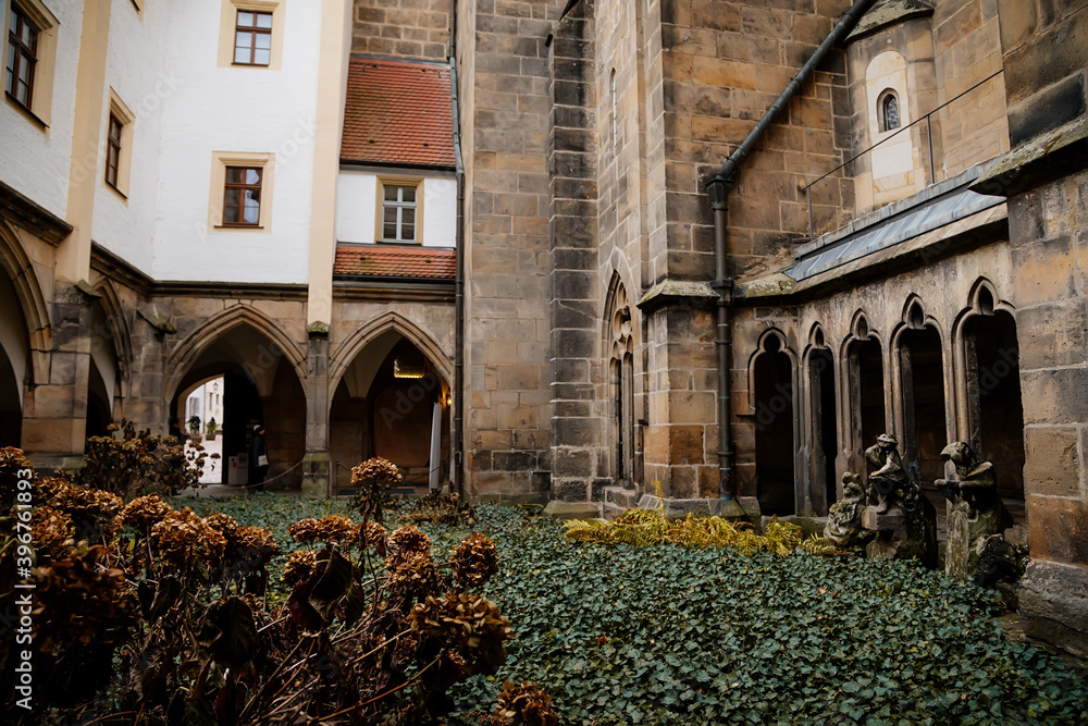 The inner courtyard inside medieval gothic Meissen cathedral (Meissner ...