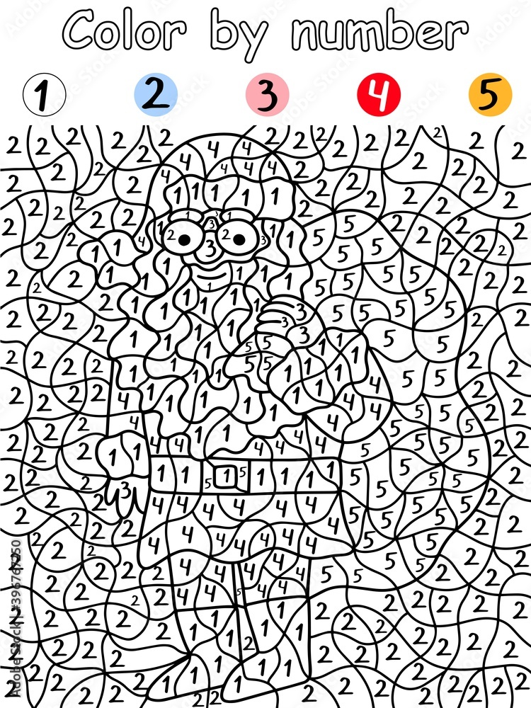 Santa Claus color by number stock vector illustration. Full length ...