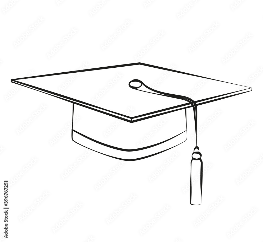 Black lines graduation student hats. Sketch education cap. Jpeg Stock ...