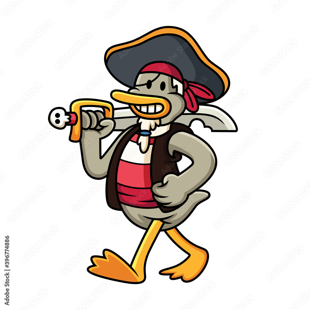 Pirate duck vector cartoon illustration. Animal costume icon concept ...