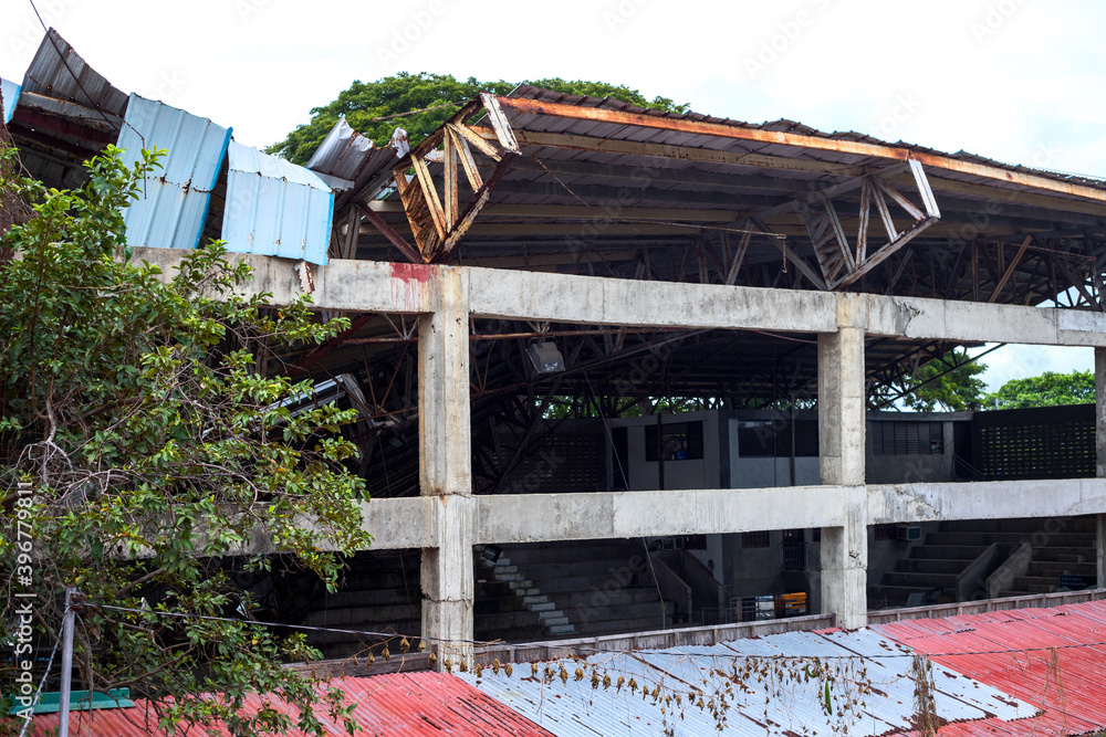 Ruined sport stadium after typhoon, South Asia natural disaster ...