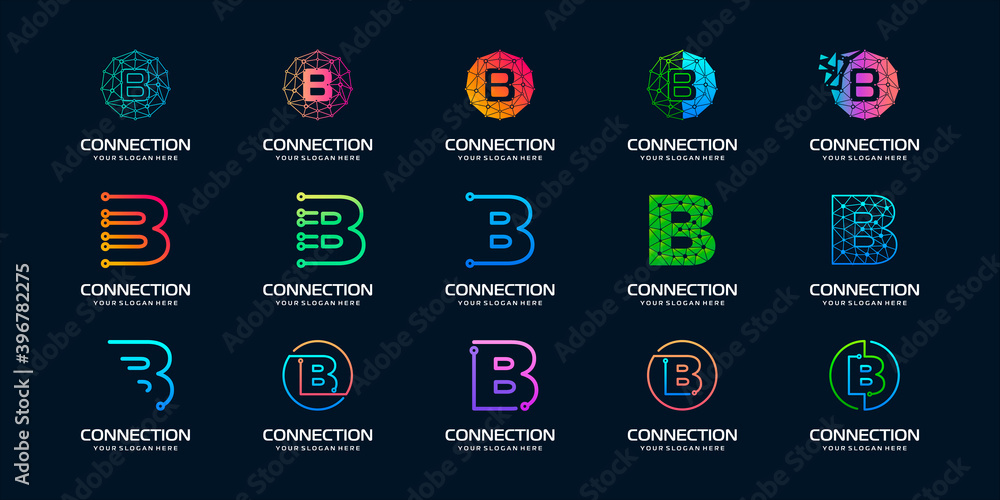 set of creative letter B Modern Digital Technology Logo Design. The ...