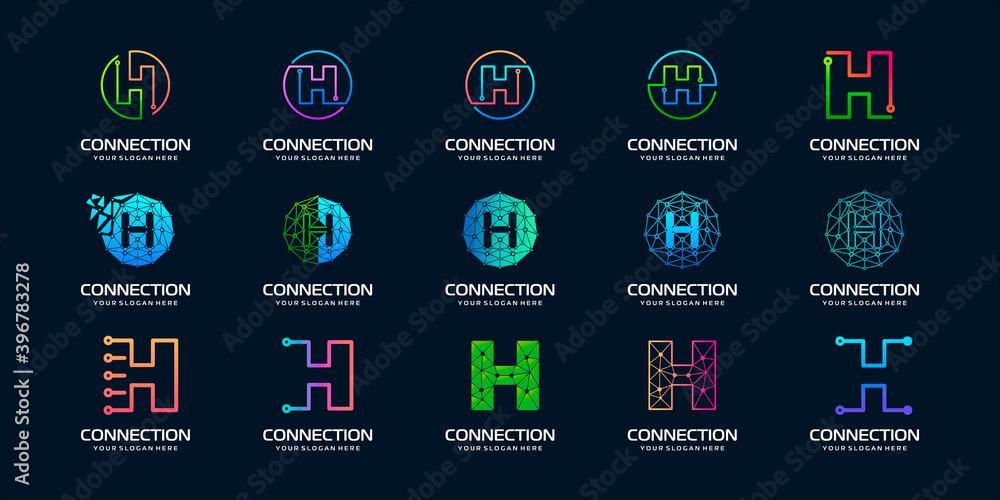 set of creative letter H Modern Digital Technology Logo Design. The ...