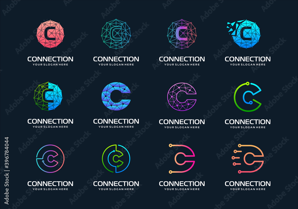 set of creative letter C Modern Digital Technology Logo Design. The ...