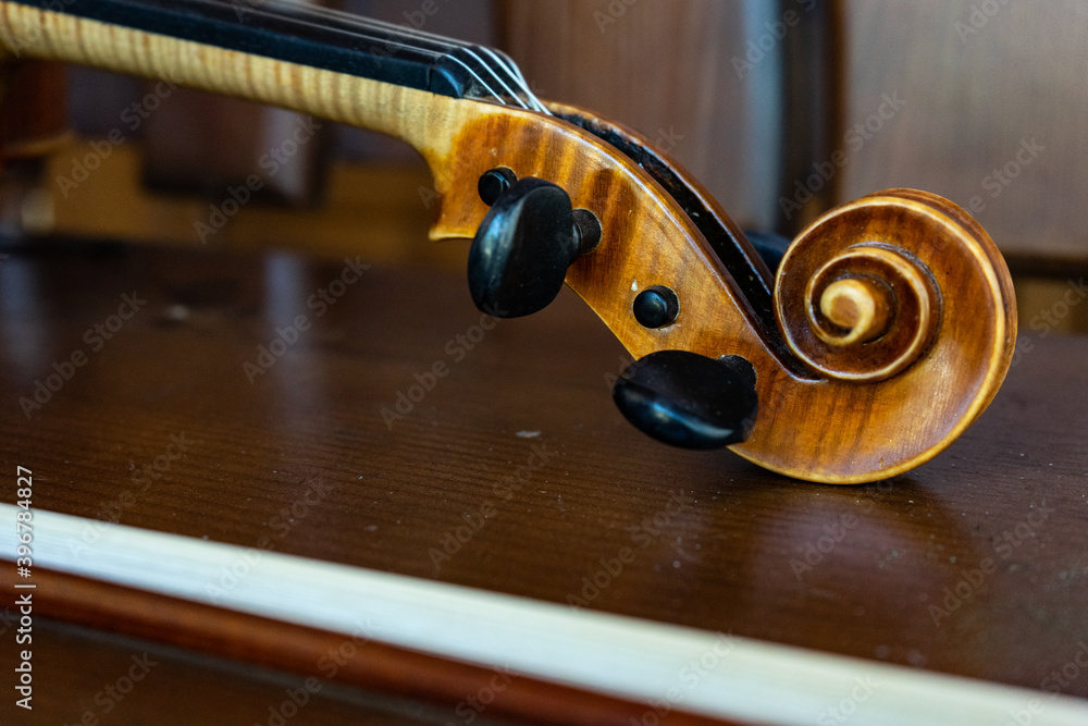Part of the violin. Side view. Violin handle. Stock Photo | Adobe Stock