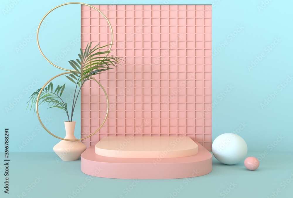 Abstract mock up pastel color Scene, blue geometric shape podium ...