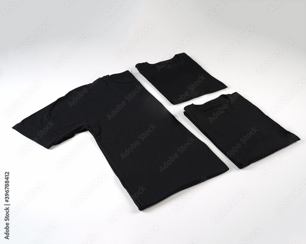Black plain cotton shortsleeve crewneck t-shirt shot unfolded and ...