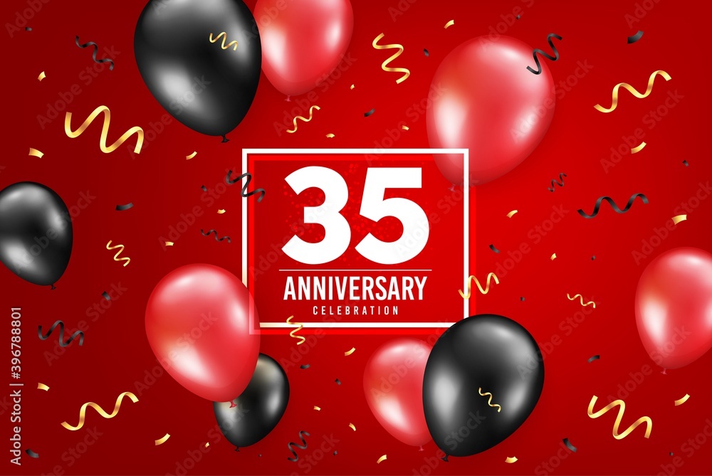 35 years anniversary. Anniversary birthday balloon confetti background ...