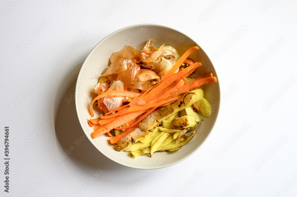 food waste from domestic kitchen, cleaning from vegetables onions ...
