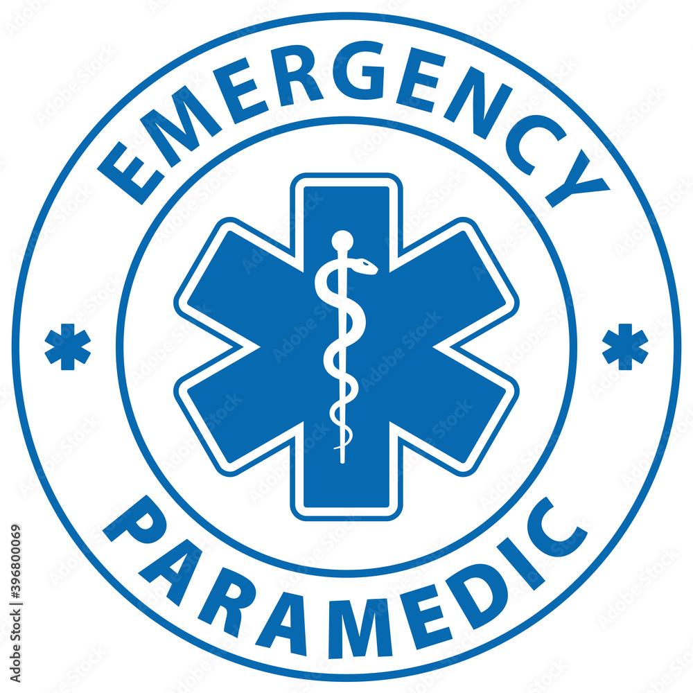 Paramedic text and blue Star of Life symbol rubber stamp icon isolated ...