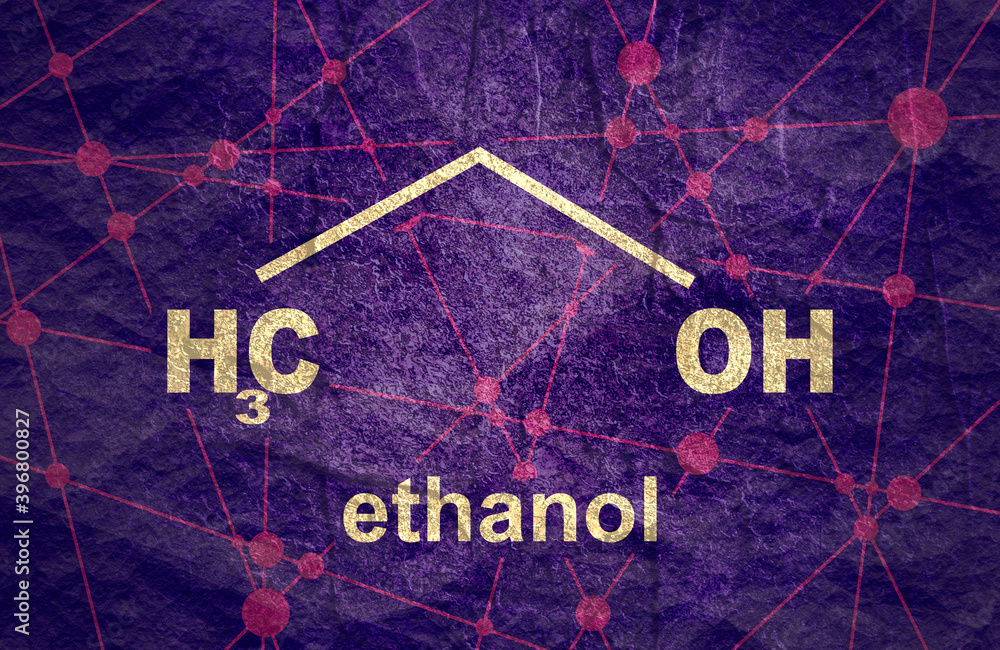 Structural chemical formula of ethanol molecule. Lines and dots ...