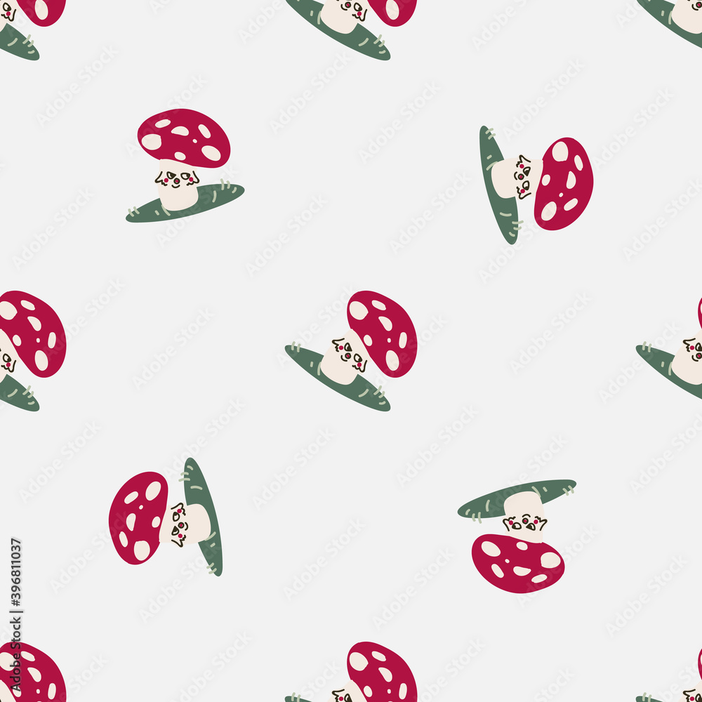 Cute gender neutral toadstool with kawaii face vector pattern. Fungi ...