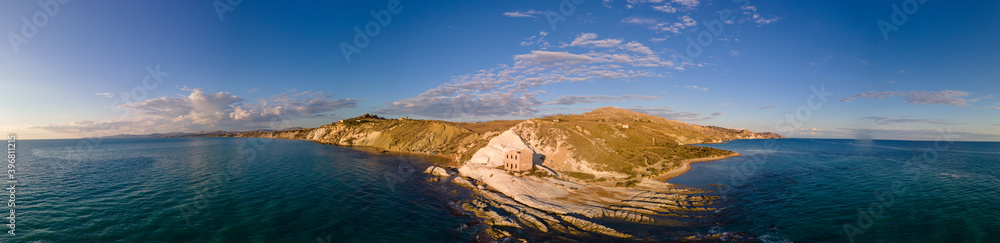 Punta Bianca, Agrigento in Sicily Italy White beach with old ruins of ...