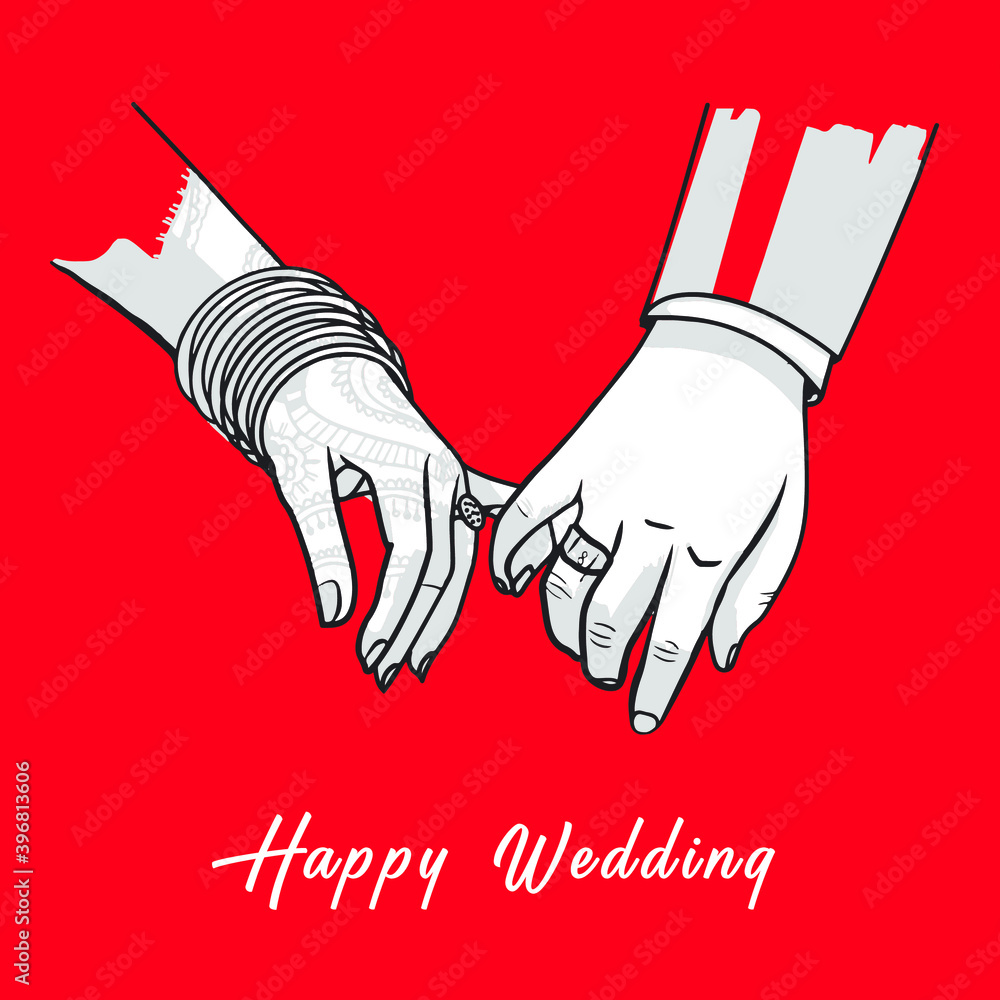 Happy Wedding hands. Husband and wife holding hands with Happiness ...