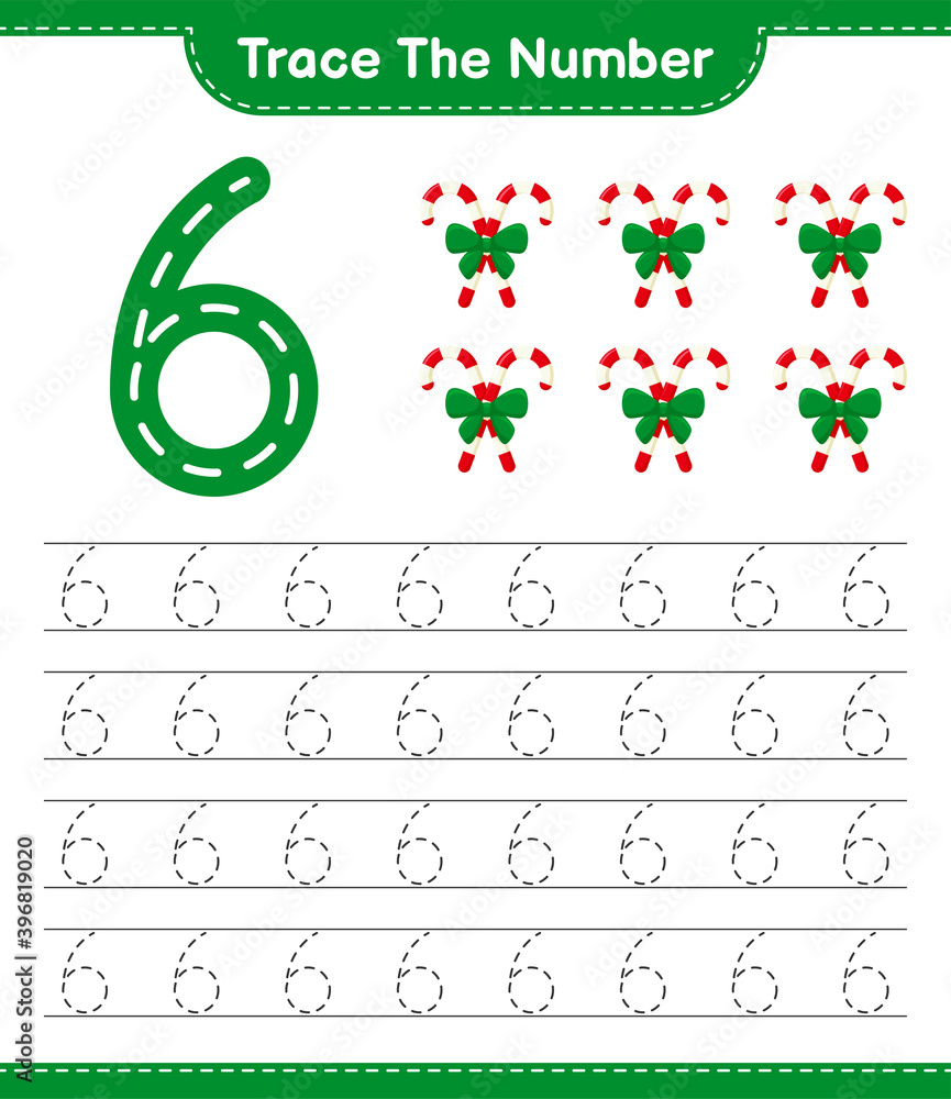 Trace the number. Tracing number with Candy Canes. Educational children ...
