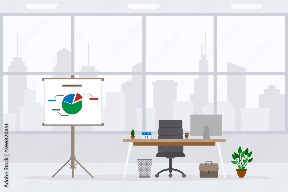 Design of modern empty office working place front view vector ...
