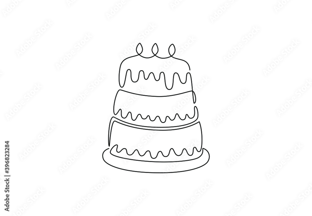 Continuous one line drawing of cake. Hand drawn cake with glaze and ...