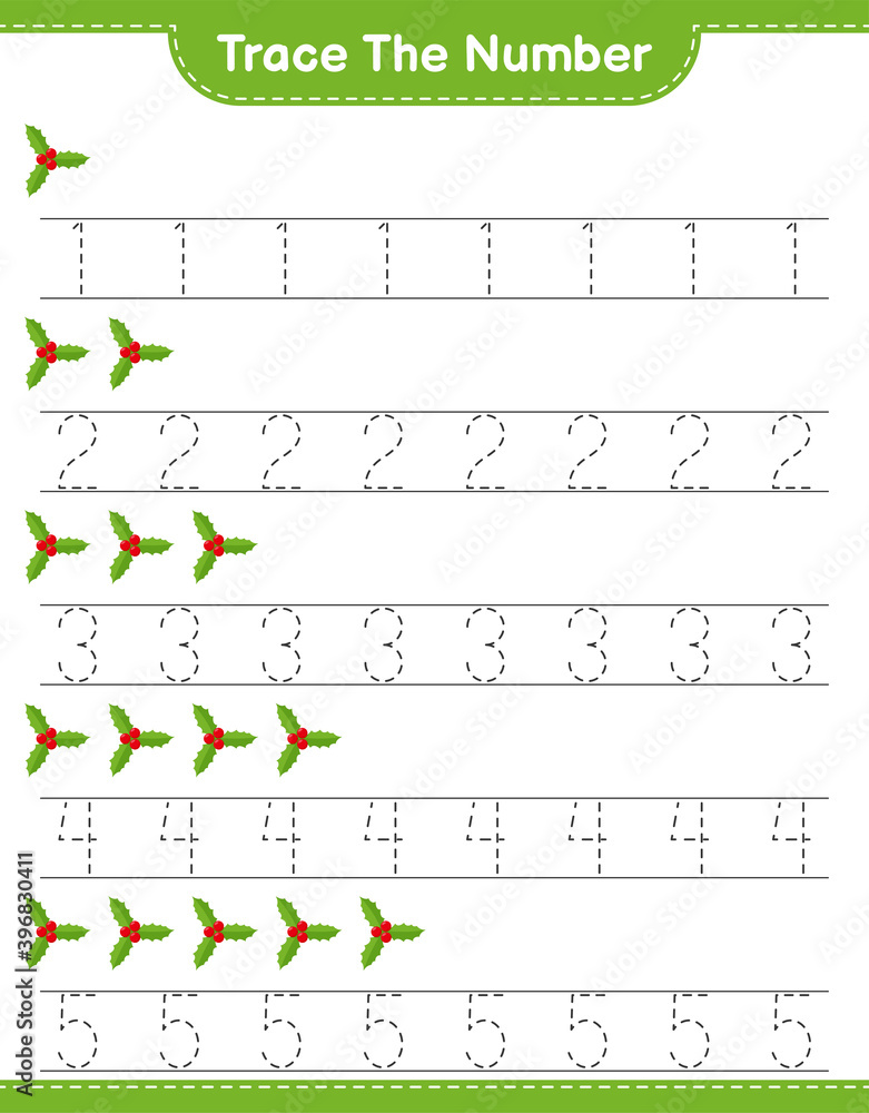 Trace the number. Tracing number with Holly Berries. Educational ...