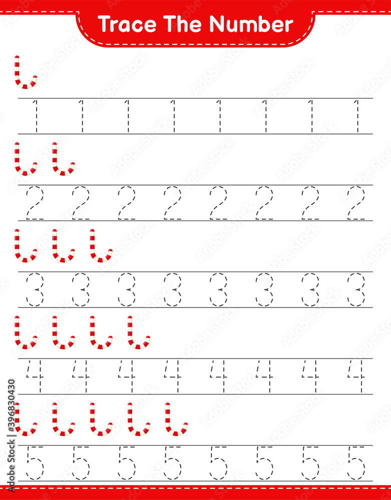 Trace the number. Tracing number with Candy Canes. Educational children ...