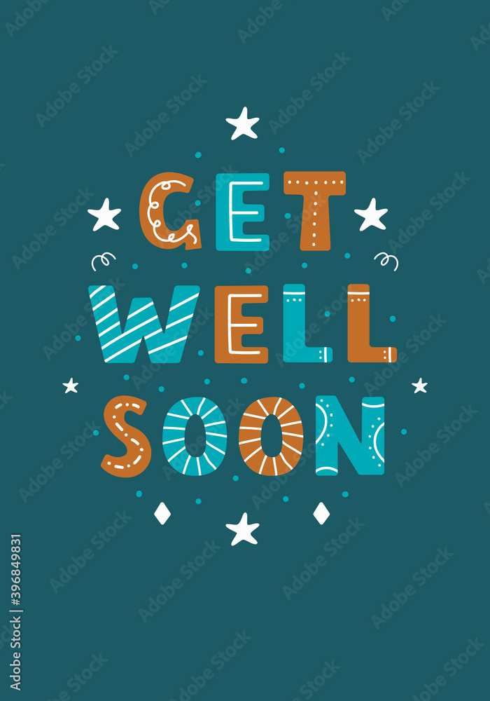 Get Well Soon lettering illustration in scandinavian flat style on ...