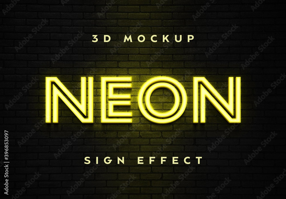 Yellow Neon Sign Text Effect Mockup Stock Template | Adobe Stock