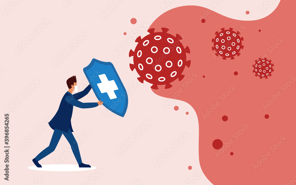 Coronavirus fight concept vector illustration. Cartoon man character in ...