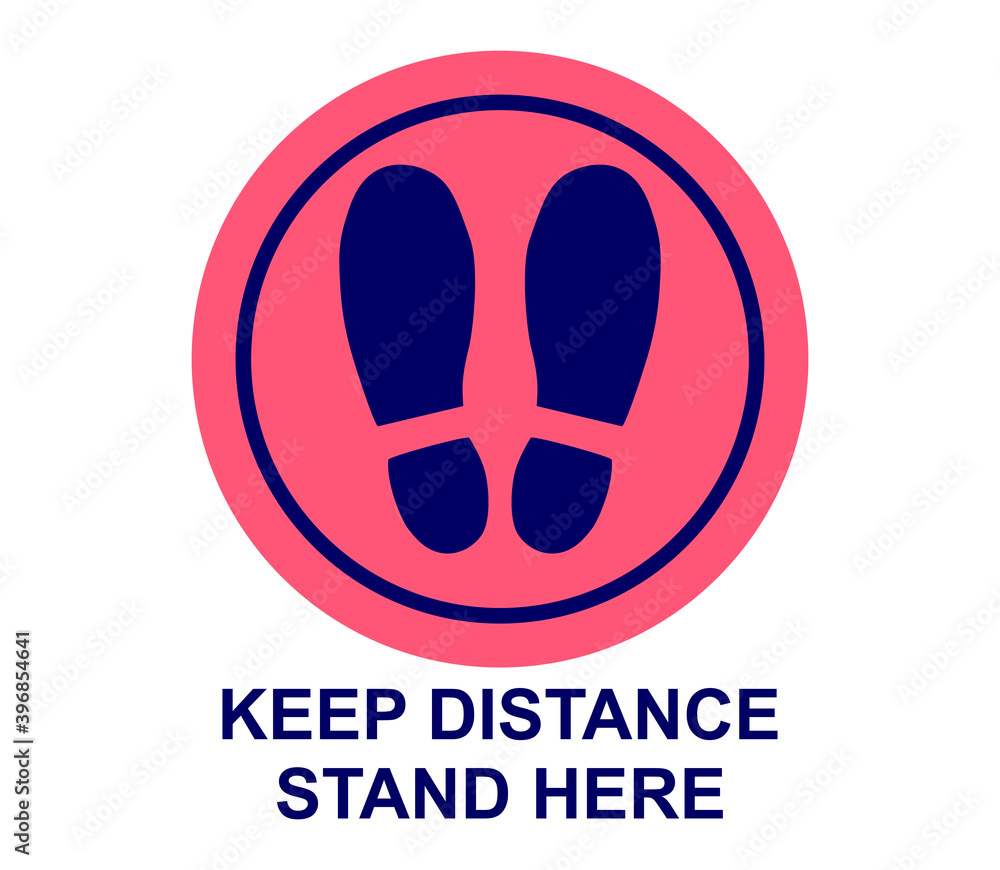 Footprint floor sticker, foot steps in circle, keep distance waiting in ...