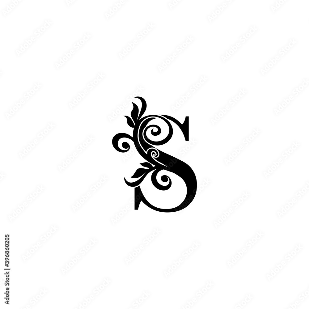 Golden Luxury Letter S logo icon, vintage design concept floral leaves ...