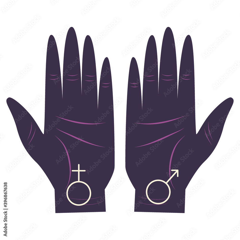 Hand of the philosopher, palm with a set of gender symbols astrologers ...