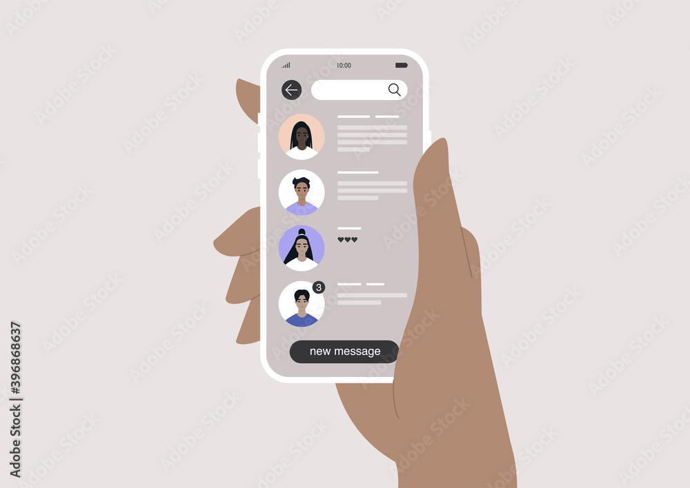 Online mobile messenger interface, user avatars and messages previews ...