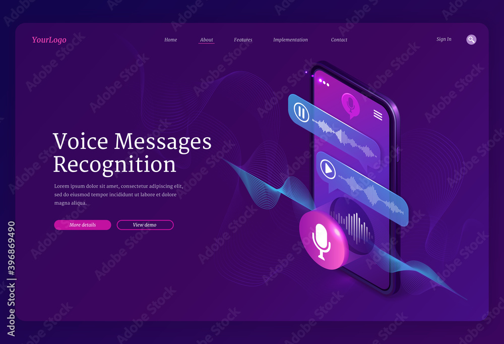 Voice messages recognition banner. Mobile application for recording ...