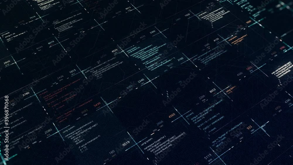 Multiple source codes on digital background. Animation. Program codes ...