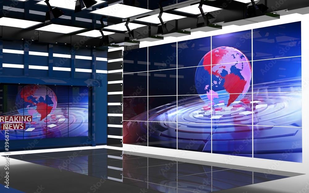 Backdrop For TV Shows .TV On Wall.3D Virtual News Studio Background, 3d ...