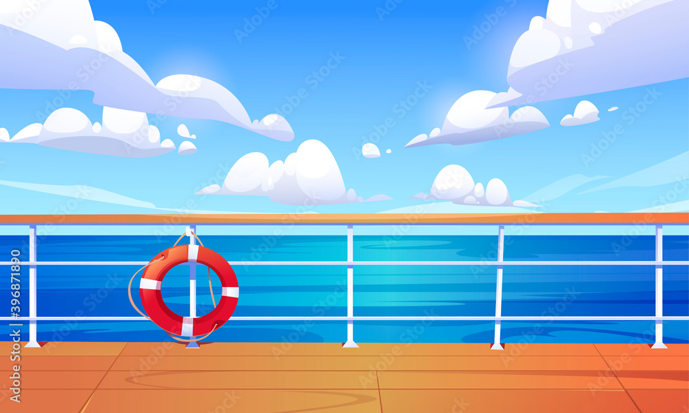 Seascape view from cruise ship deck. Ocean landscape with calm water ...