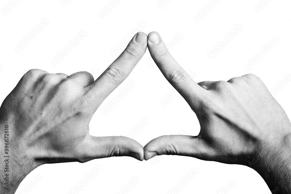Triangle shape made with fingers. Two hands connected together ...