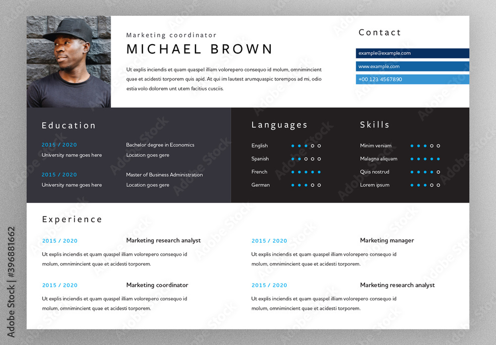 Modern Horizontal Resume Layout Stock Template | Adobe Stock