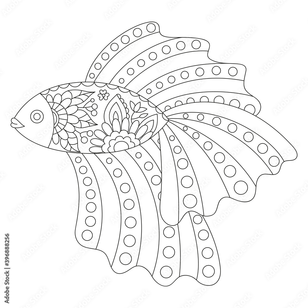 Ornate stylized fish for adult coloring book. Design element isolated ...